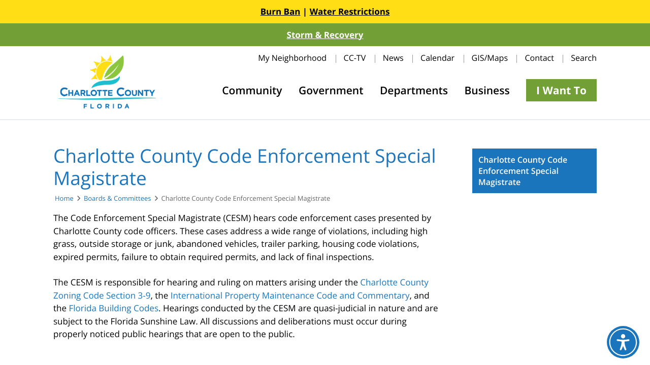 Charlotte County Code Enforcement Special Magistrate | Charlotte County, FL
